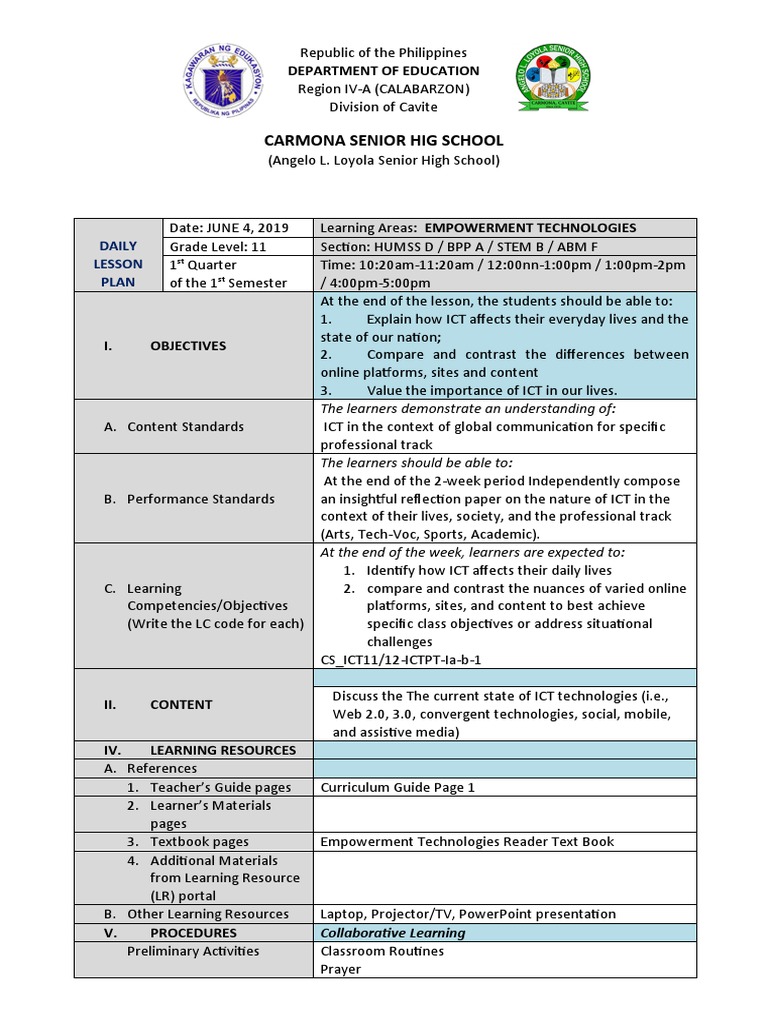Emp Tech Lesson Plan - June 4 2019 | PDF | Educational Technology ...