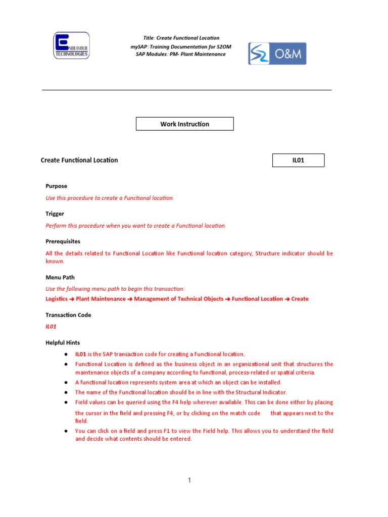 Create Functional Location in SAP IL01 | PDF | Software Engineering ...