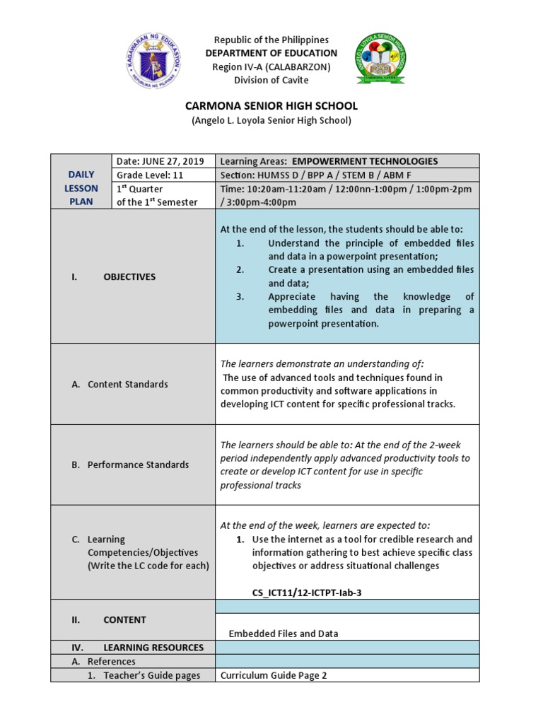Emp Tech Lesson Plan - June 27 2019 | PDF | Educational Technology ...
