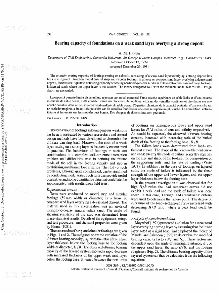 Bearing Capacity of Foundations On A Weak Sand Layer Overlying A Strong ...