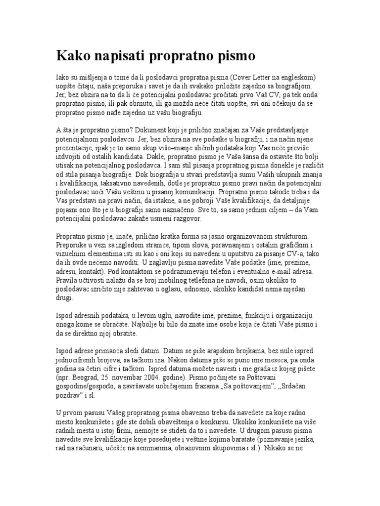 Kako Napisati Propratno Pismo I CV PDF