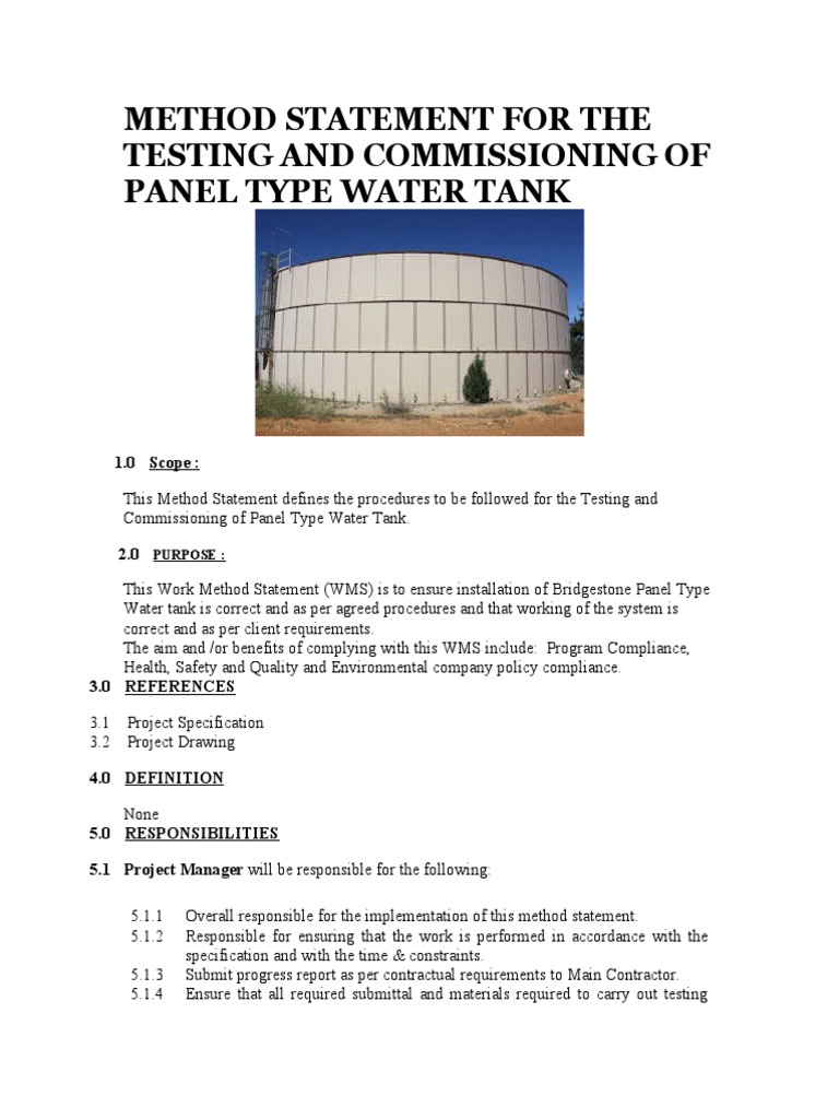 Method Statement For The Testing and Commissioning of Panel Type Water ...