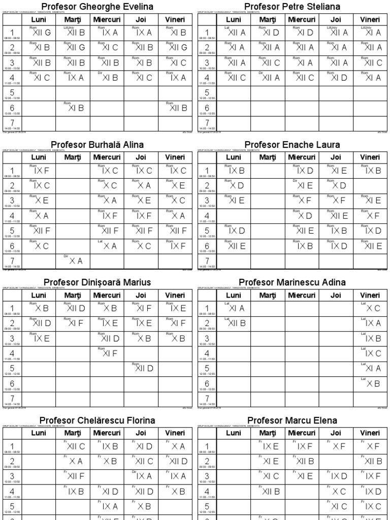 Orar 2019-2020 - v1 - Profesori PDF | PDF