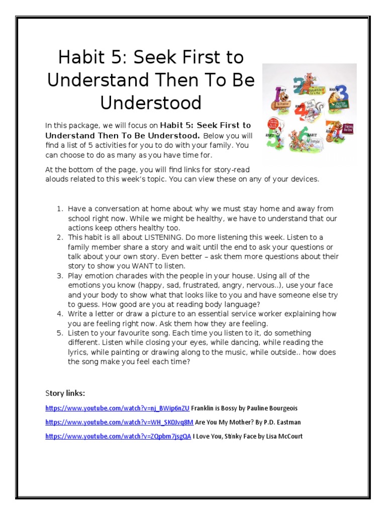 Habit 5: Seek First To Understand Then To Be Understood | PDF
