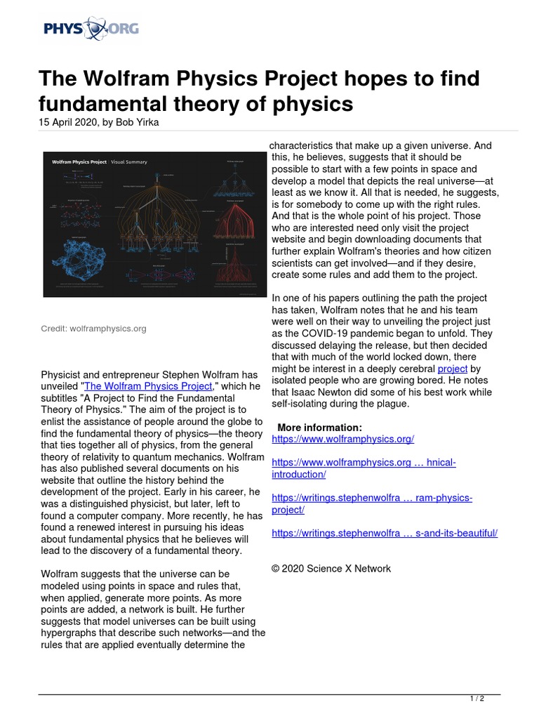 The Wolfram Physics Project Hopes To Find Fundamental Theory of Physics ...