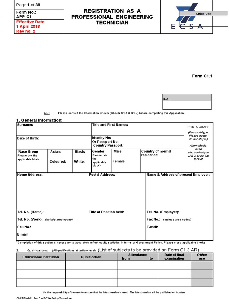 1C ECSA Technician Appform | PDF | Fine (Penalty) | Engineering