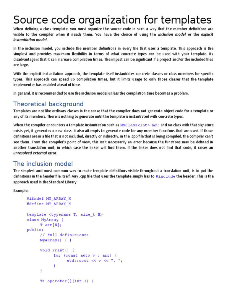 Source Code Organization For Templates: Theoretical Background | PDF ...