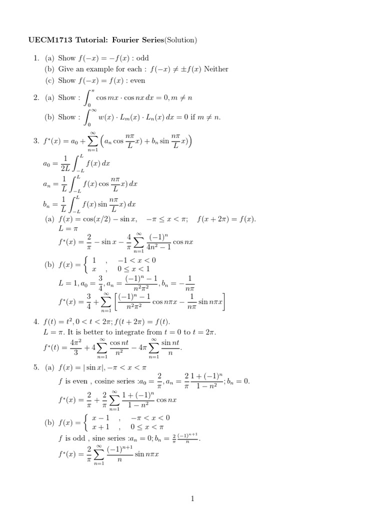 Fourier Series Tutorial Solutions | PDF | Elementary Geometry | Combinatorics
