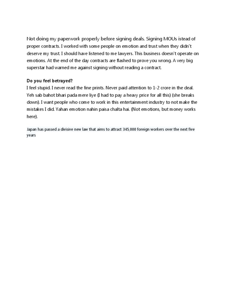 Not Doing My Paperwork Properly Before Signing Deals | PDF