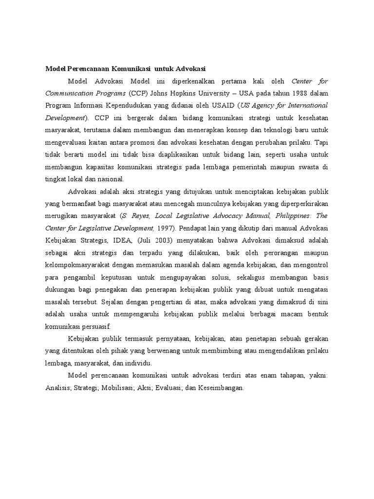 Model Komunikasi Advokasi Efektif | PDF | Pengembangan Diri