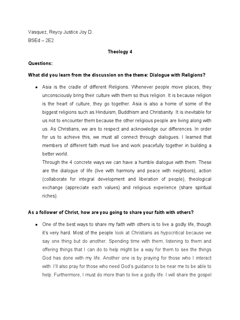 Theology 4 Questions: What Did You Learn From The Discussion On The ...