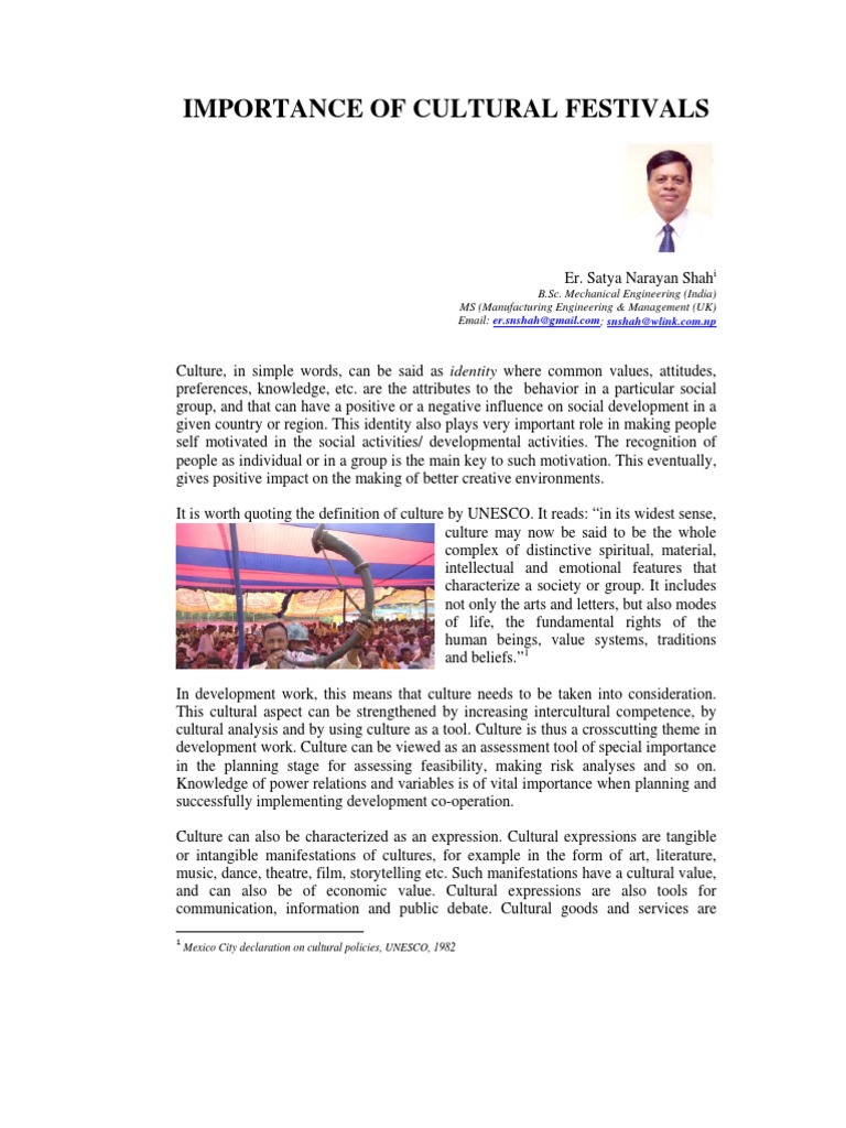 Significance of Cultural Festivals | PDF | Multiculturalism | Identity ...