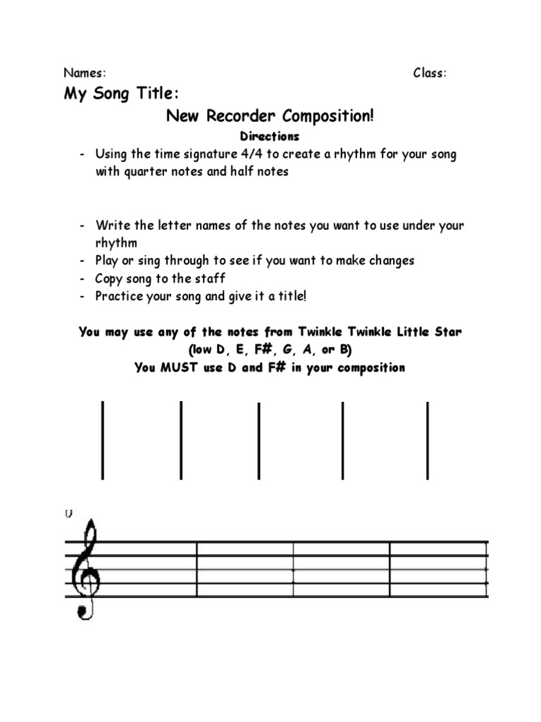 Recorder Composition Worksheet | PDF | Language Arts & Discipline ...