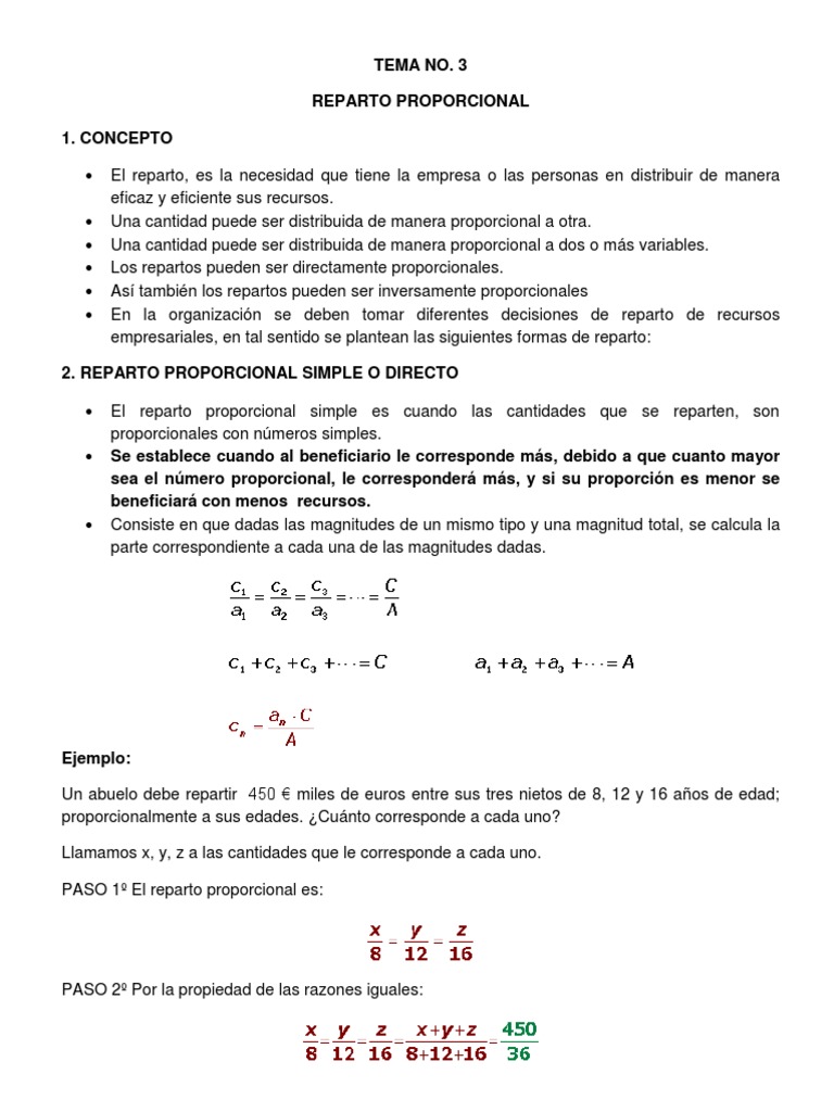 Reparto Proporcional: Conceptos y Ejercicios | PDF | Economias | Business