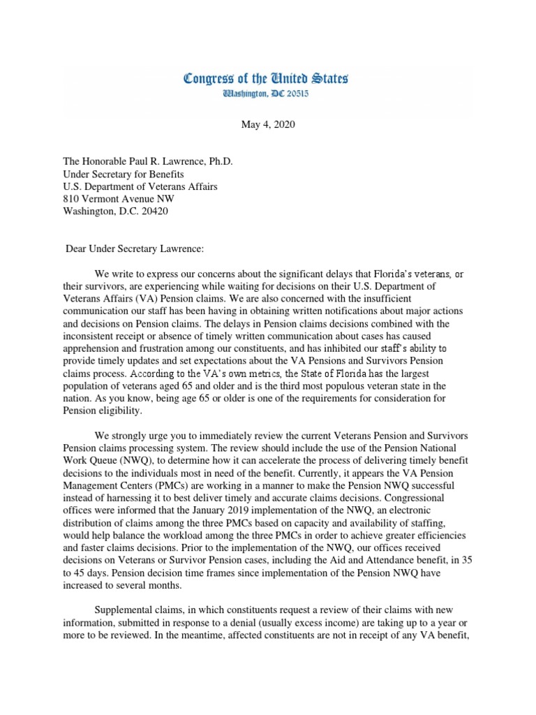 20.04.29 VA Pension Letter | Pension | United States Department Of ...