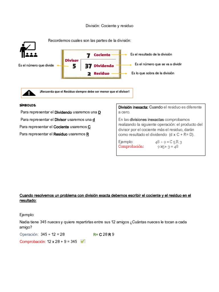 División: Cociente y Residuo Explicados | PDF