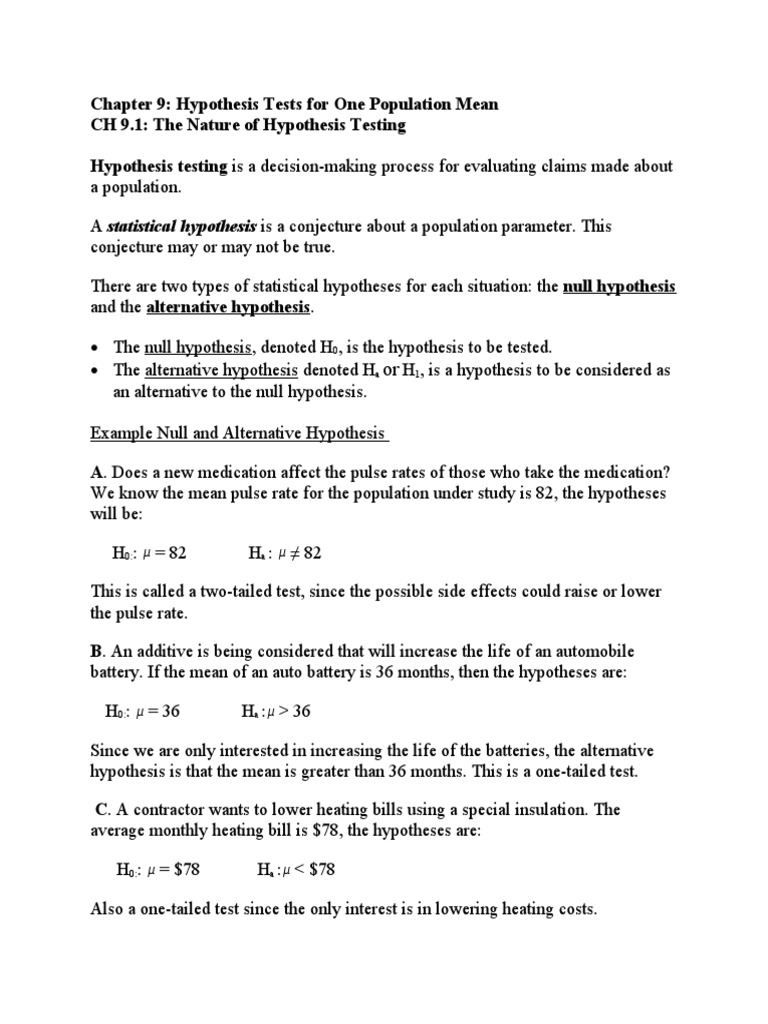 CH 9 (Notes) | PDF | P Value | Statistical Hypothesis Testing