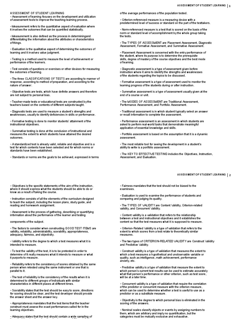 Assessment of Student Learning | Download Free PDF | Educational ...