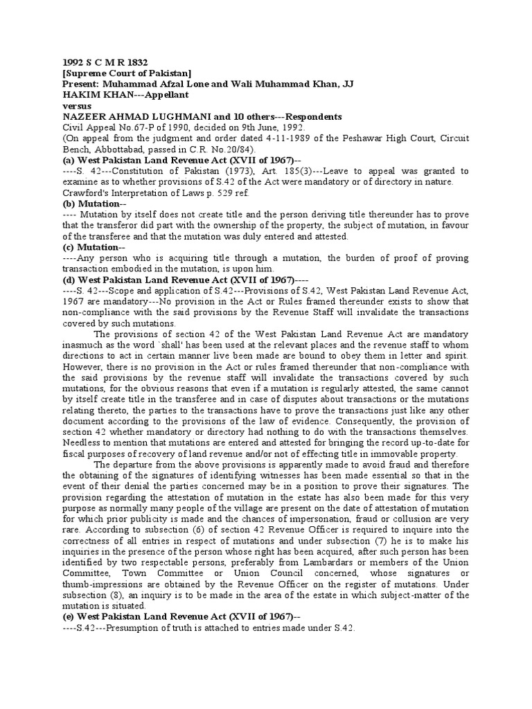 1992 S C M R 1832 | PDF | Lawsuit | Judgment (Law)