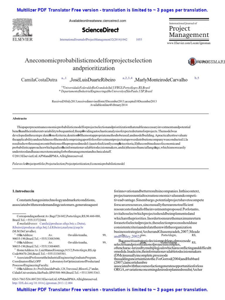 An Economic-Probabilistic Model For Project Selection and ...