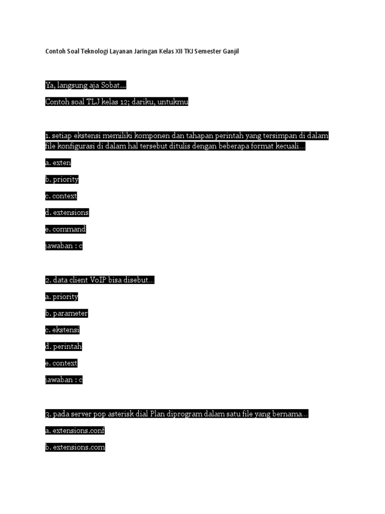 Soal TLJ Kelas 12 TKJ Semester Ganjil | PDF | Bisnis | Komputer