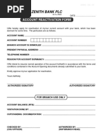 Dormant Account Reactivation Form | PDF | Finance & Money Management