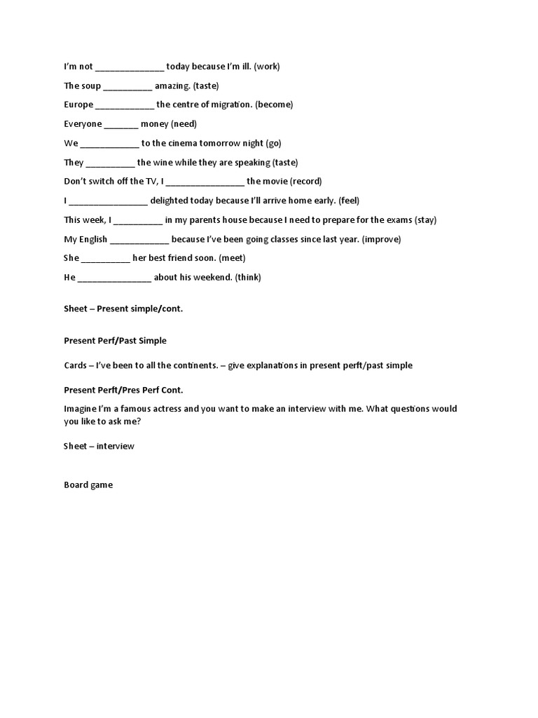 Sheet - Present Simple/cont | PDF