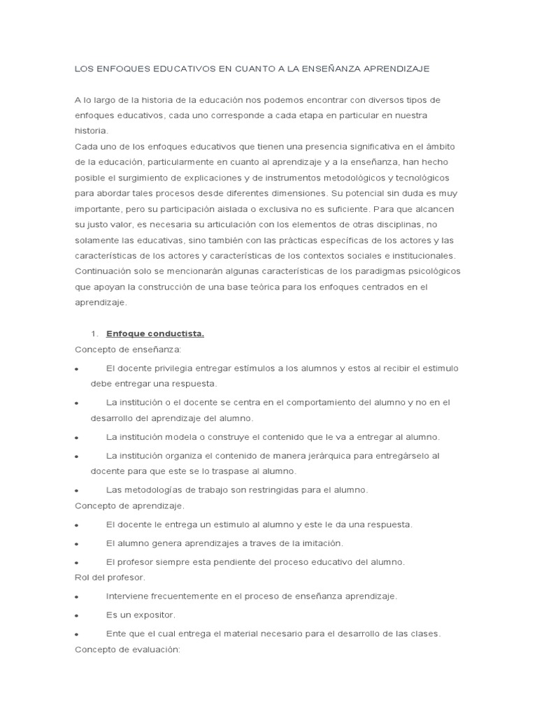 LOS ENFOQUES EDUCATIVOS EN CUANTO A LA ENSEÑANZA | PDF | Maestros ...