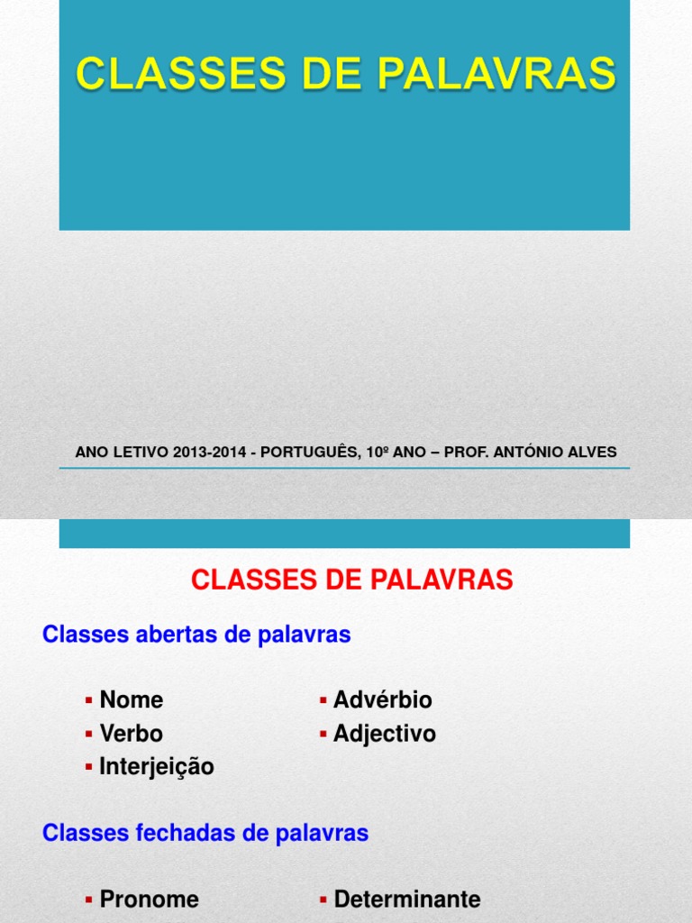 Classes de Palavras PDF | PDF | Sintaxe | Semântica