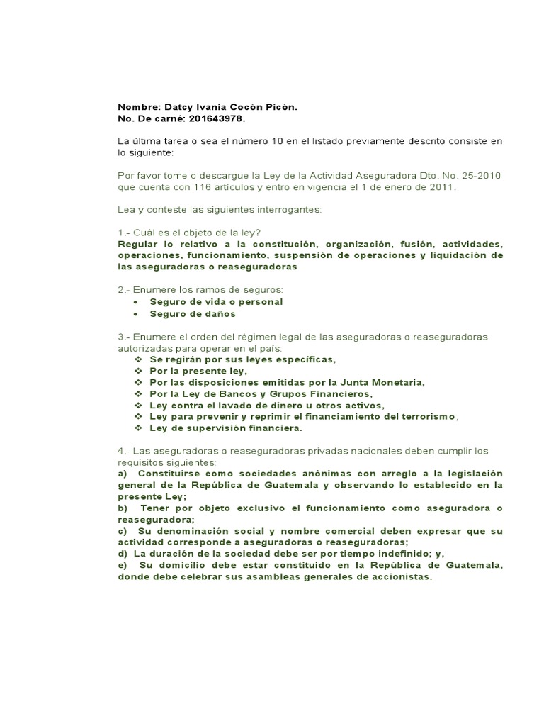 Trabajo Ley de La Actividad Aseguradora. | PDF | Reaseguro | Seguro