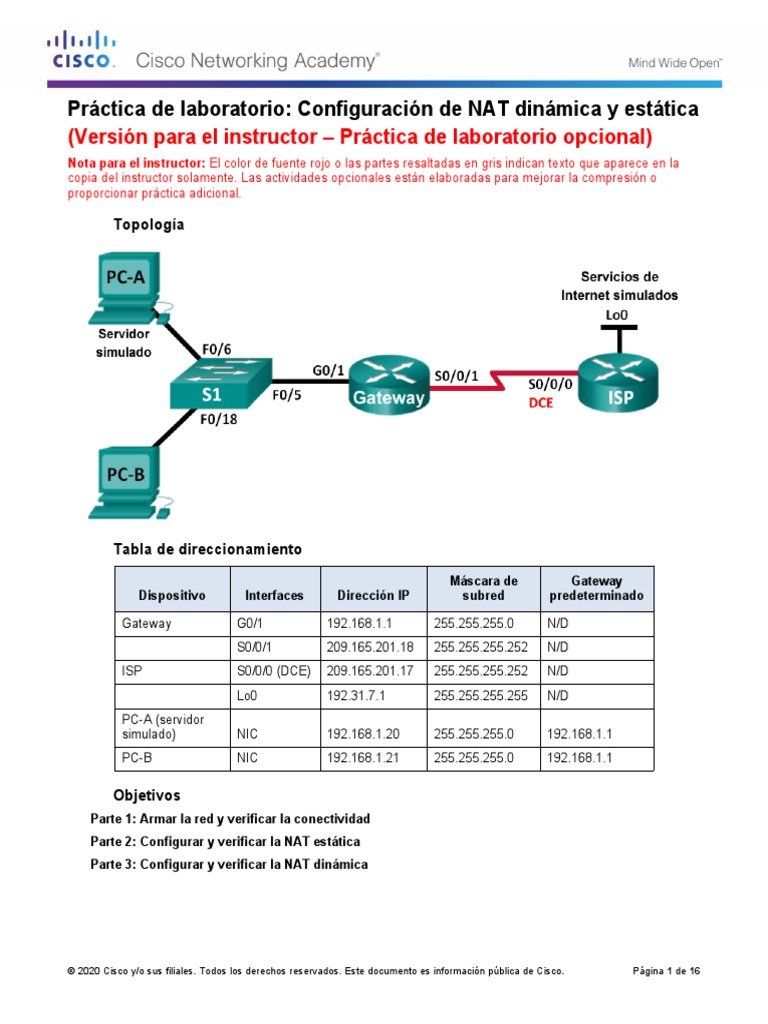 9.2.2.6 Lab - Configuring Dynamic and Static NAT - ILM | PDF | Enrutador (Computación ...