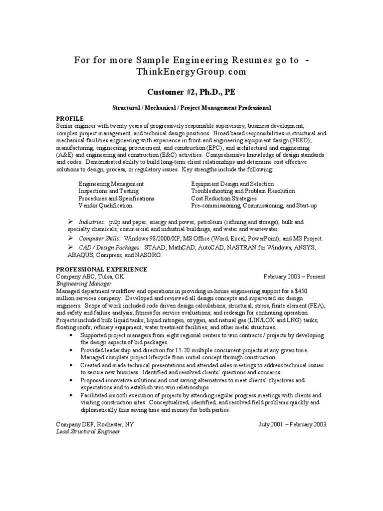 SampleResume StructuralEngineer | PDF | Engineering | Design