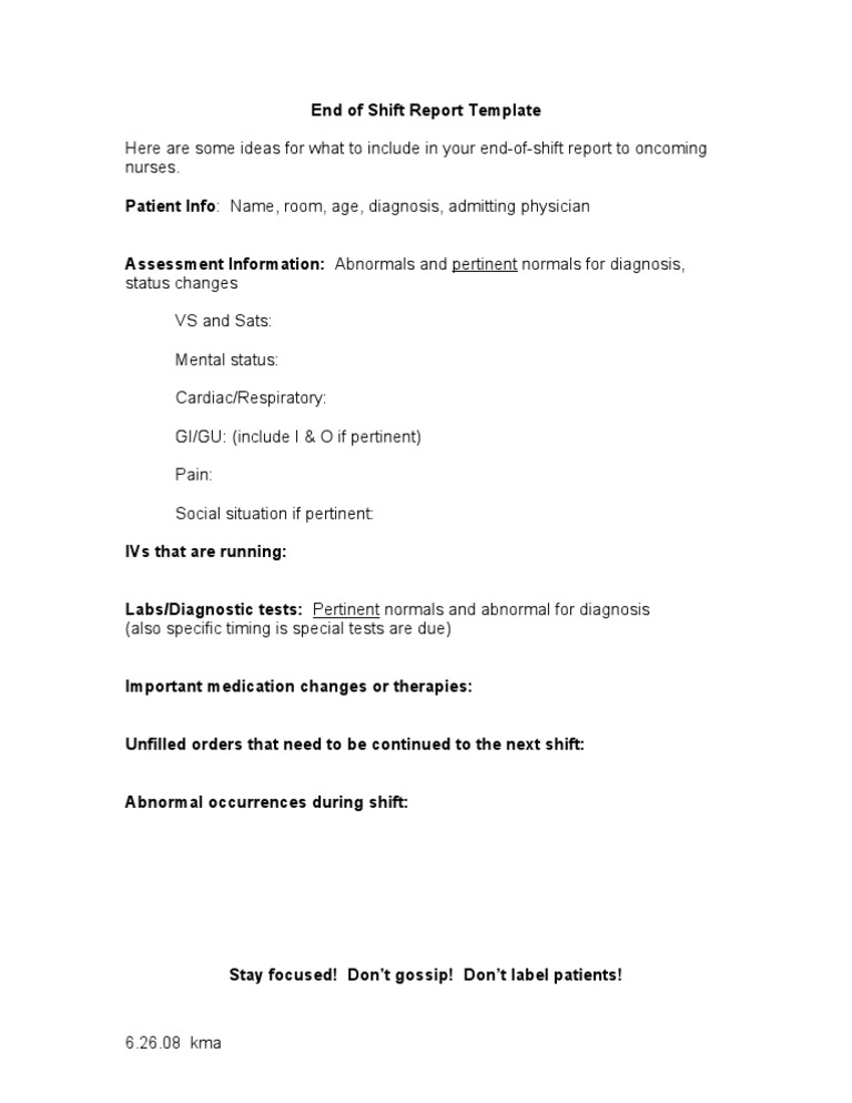 End OfShift Report Template | PDF