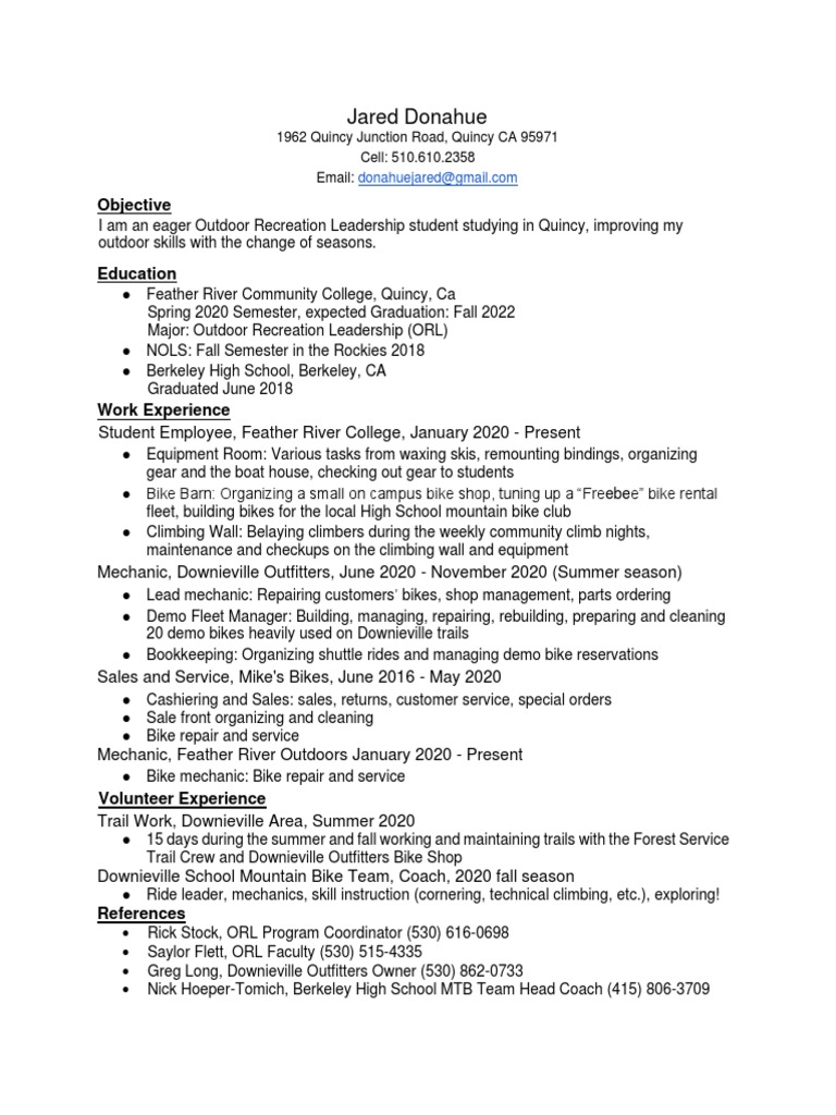 Jared Donahue Resume 4-30 | PDF | Adventure Travel | Outdoor Recreation