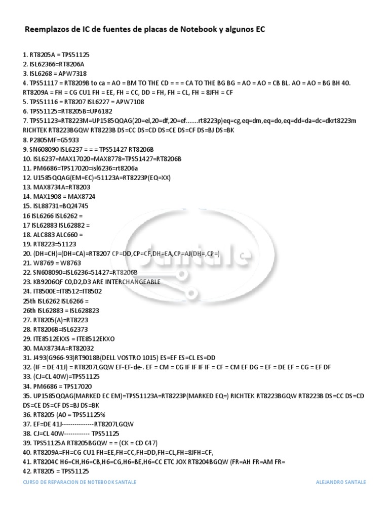 IC Reemplazos de IC de Fuentes de Placas de Notebook y Algunos EC | PDF ...