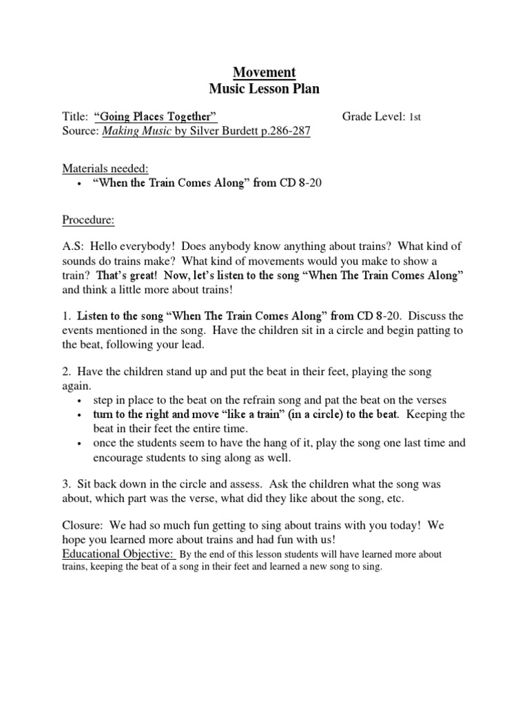 Movement Music Lesson Plan | PDF | Behavior Modification | Psychology