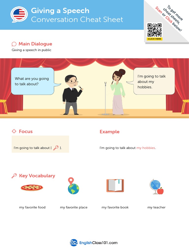 Giving A Speech Conversation Cheat Sheet: Main Dialogue | PDF