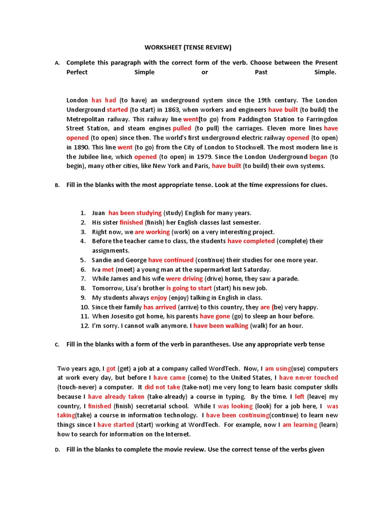 Worksheet Tense Review 1 Edited | PDF