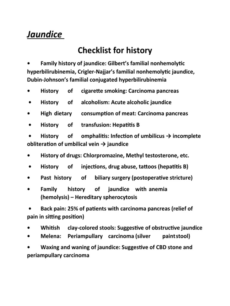 Jaundice: Checklist For History | Download Free PDF | Digestive ...