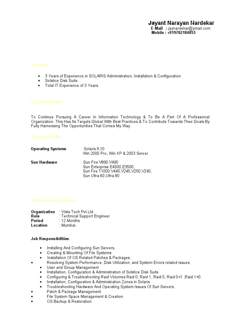 Jayant Resume | PDF | Oracle Database | Operating System