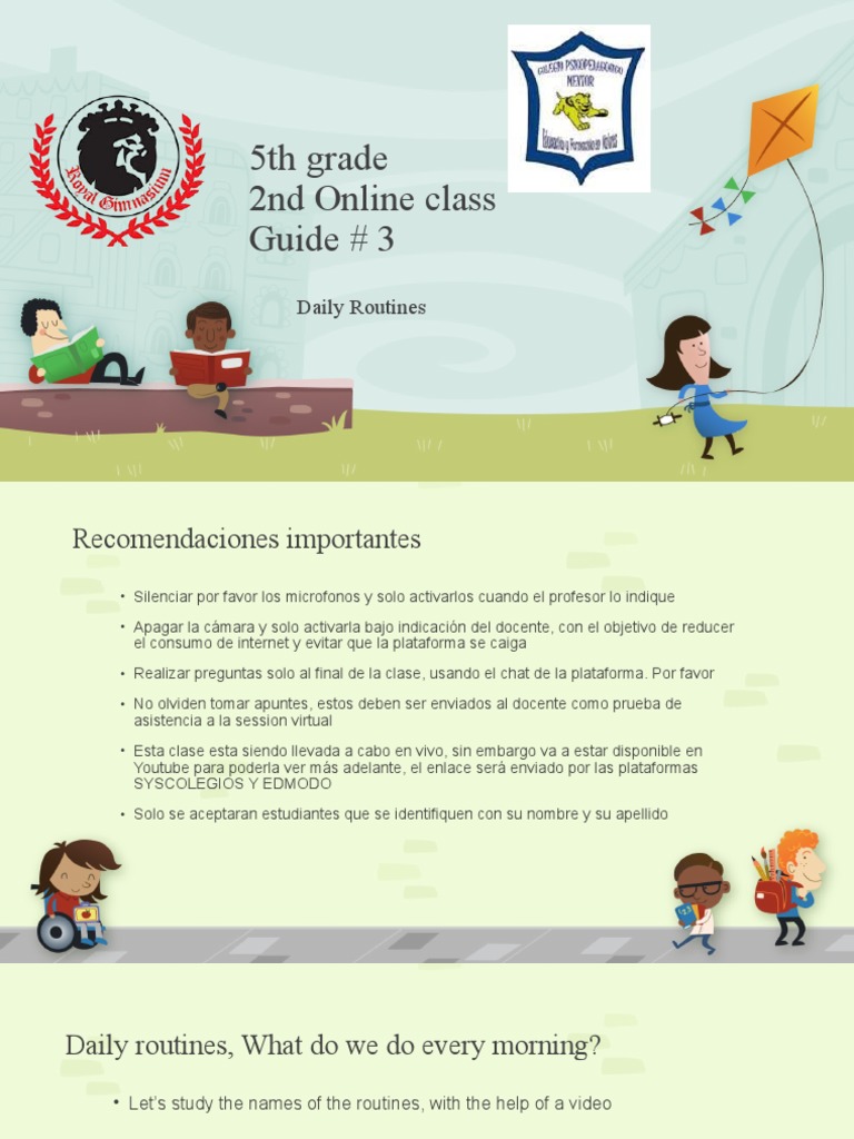 5th Grade 2nd Online Class Guide # 3: Daily Routines | PDF
