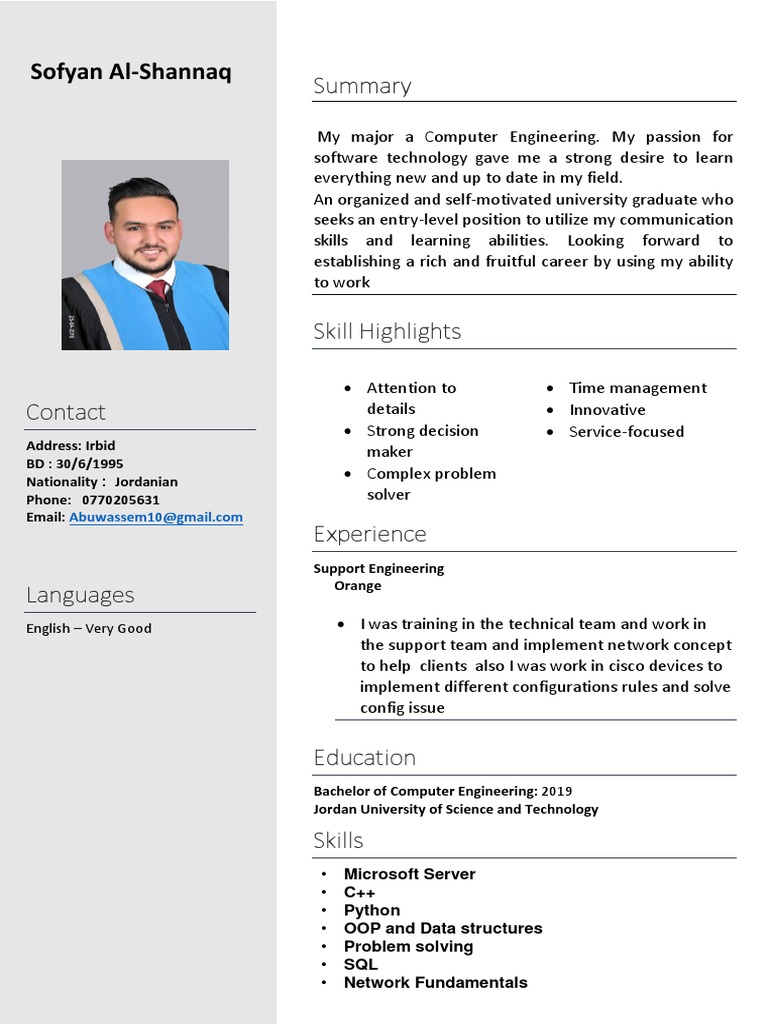 Sofyan Al-Shannaq: Address: Irbid BD: 30/6/1995 Nationality: Jordanian ...
