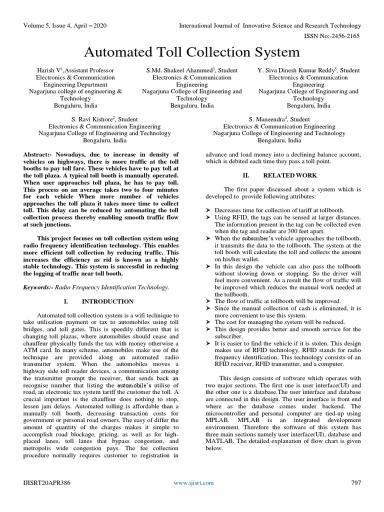 Automated Toll Collection System | PDF | Toll Road | Radio Frequency ...