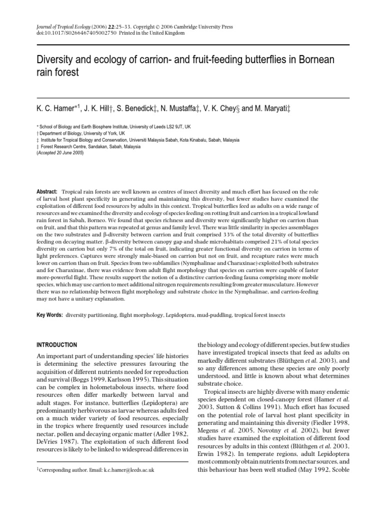 Hamer Et Al 2006 Carrion V Fruit | PDF | Biodiversity | Lepidoptera