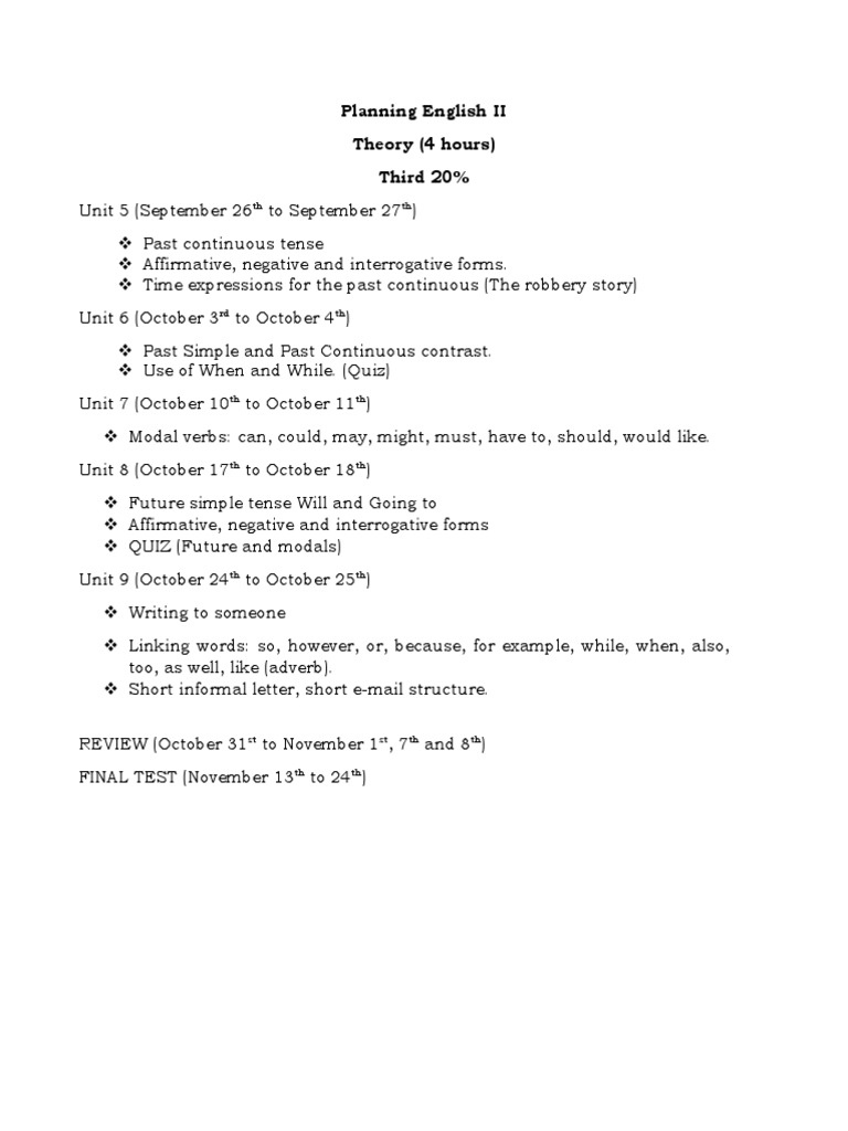 Planning English II Theory (4 Hours) Third 20%: TH TH | PDF