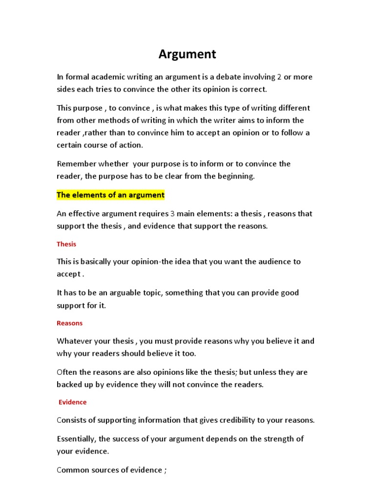 Argument: The Elements of An Argument | PDF | Argument | Reason