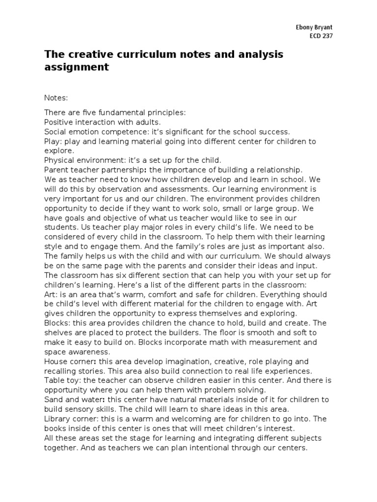 Creative Curriculum | PDF | Classroom | Lesson Plan