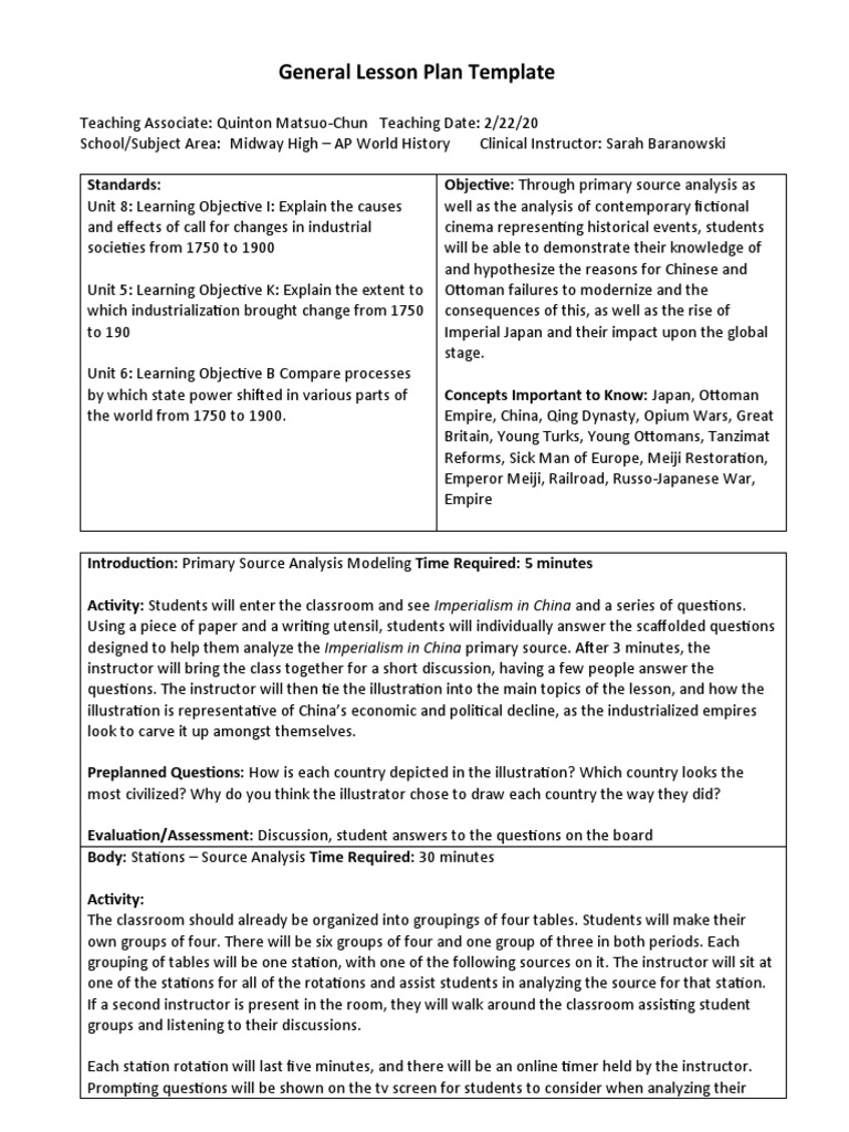 Matsuo-Chun Quinton-Lp2 | PDF | Ottoman Empire | Lesson Plan