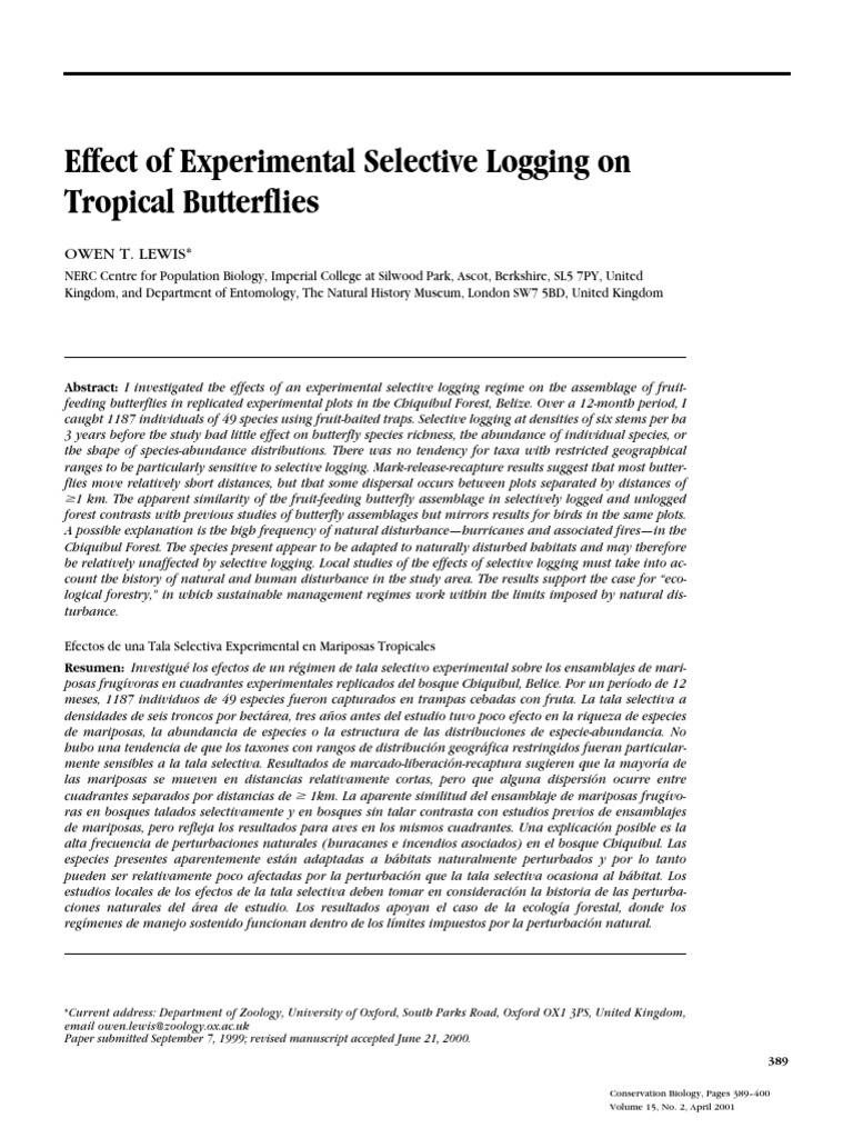 Lewis - 2000 - Selective Logging Butterflies | PDF | Biodiversity | Forests