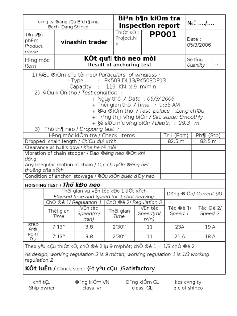 Bi N B N Kióm Tra Inspection Report: Vinashin Trader | PDF | Water Transport | Nature